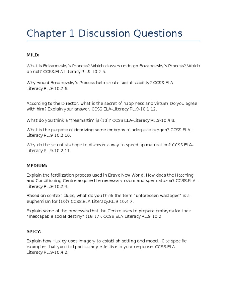 Discussion Questions on Bokanovsky's Process | PDF