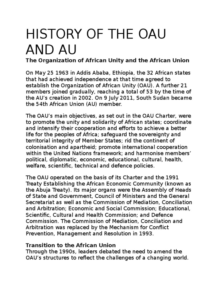 History of the Oau and Au | African Union | Foreign Policy