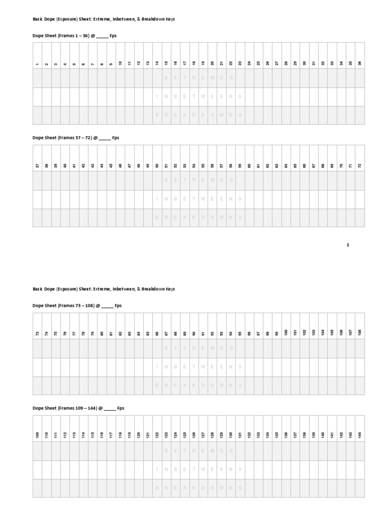 Dope Sheet (Frames 1 - 36) at - FPS: Basic Dope (Exposure) Sheet ...