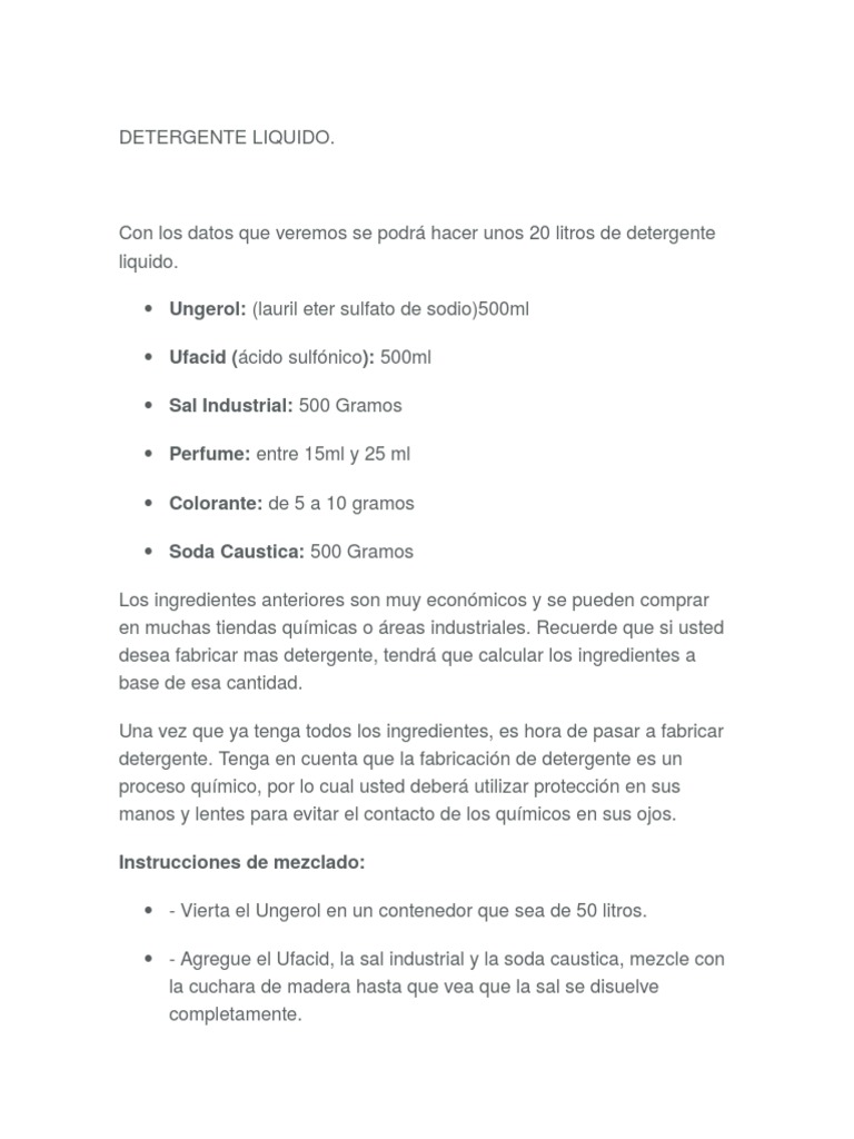 Detergente Liquido | PDF | Detergente | sal