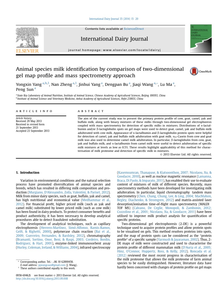 Animal Species Milk Identification by Comparison of Two-Dimensional Gel ...