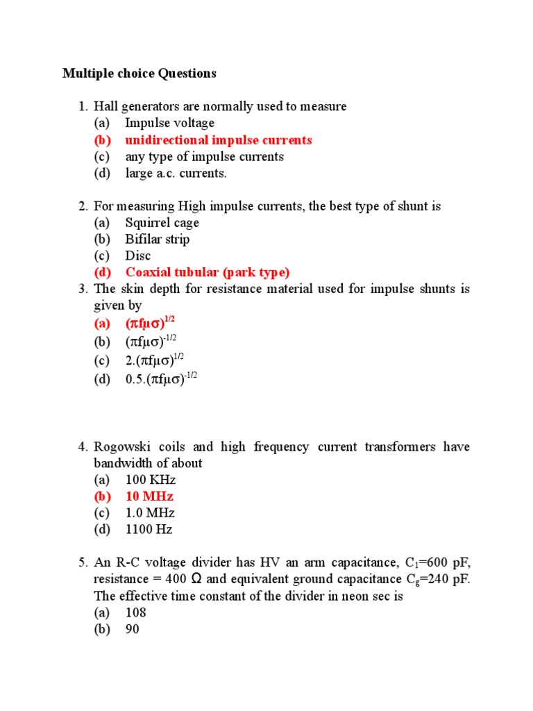 Multiple Choiceanswer | PDF | Resistor | Series And Parallel Circuits