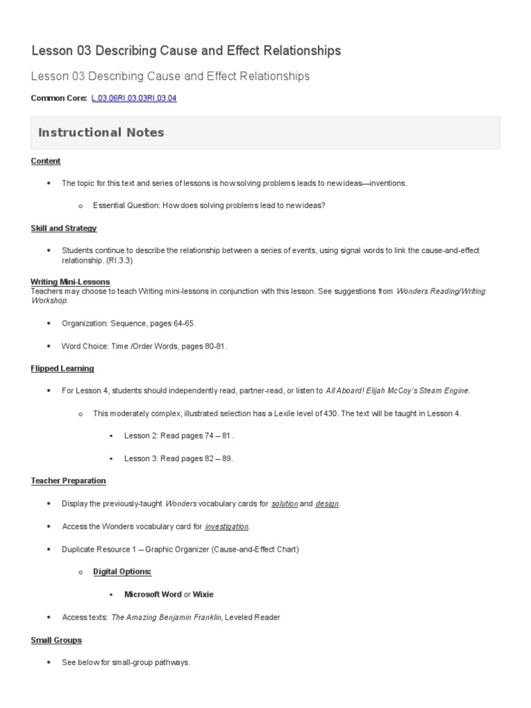 Lesson 03 Describing Cause and Effect Relationships | PDF | Reading ...