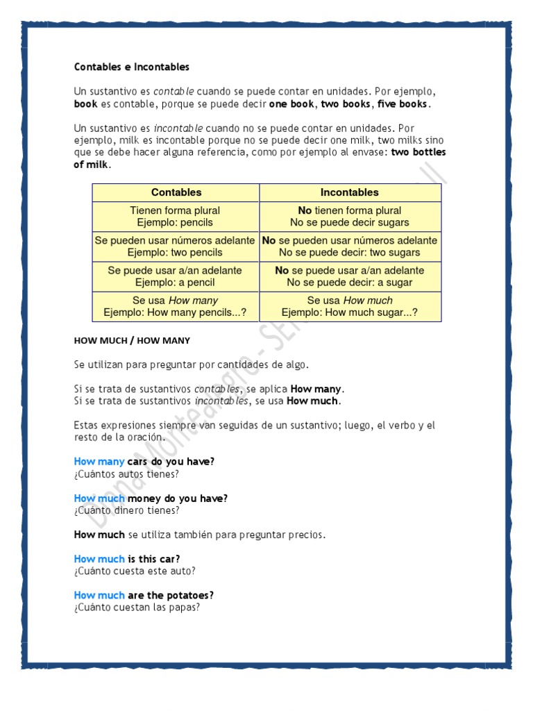 Contables e Incontables | Sustantivo | Plural | Prueba gratuita de 30 ...