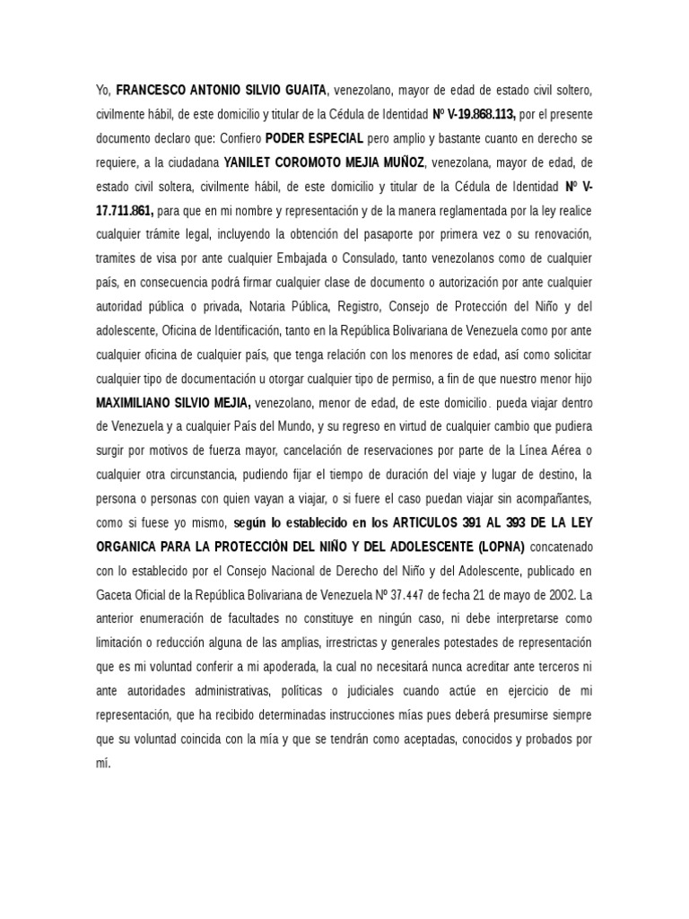 Poder para Un Menor | PDF | Venezuela | Gobierno