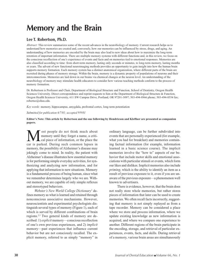 Memory and The Brain | PDF | Long Term Potentiation | Memory