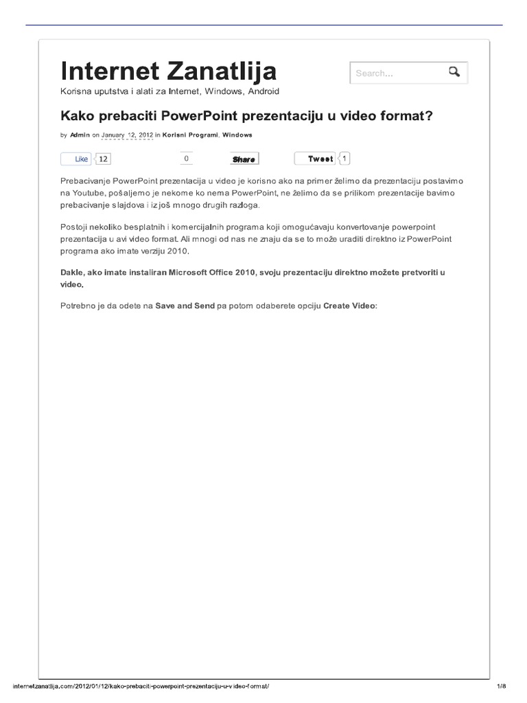 Kako Prebaciti PowerPoin... Ntaciju U Video Format | PDF