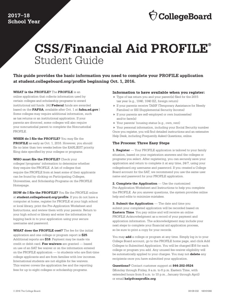 CSS/Financial Aid PROFILE: Student Guide | PDF | Supplemental Security ...