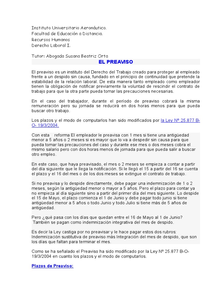 El Preaviso | PDF | Derecho laboral | Salario