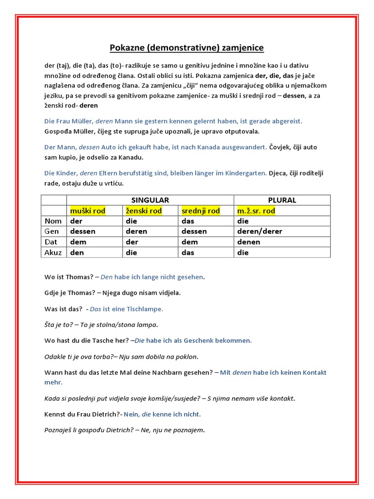 Demonstrativne Pokazne Zamjenice | PDF