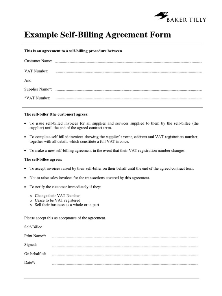 Example Self-Billing Agreement Form | PDF