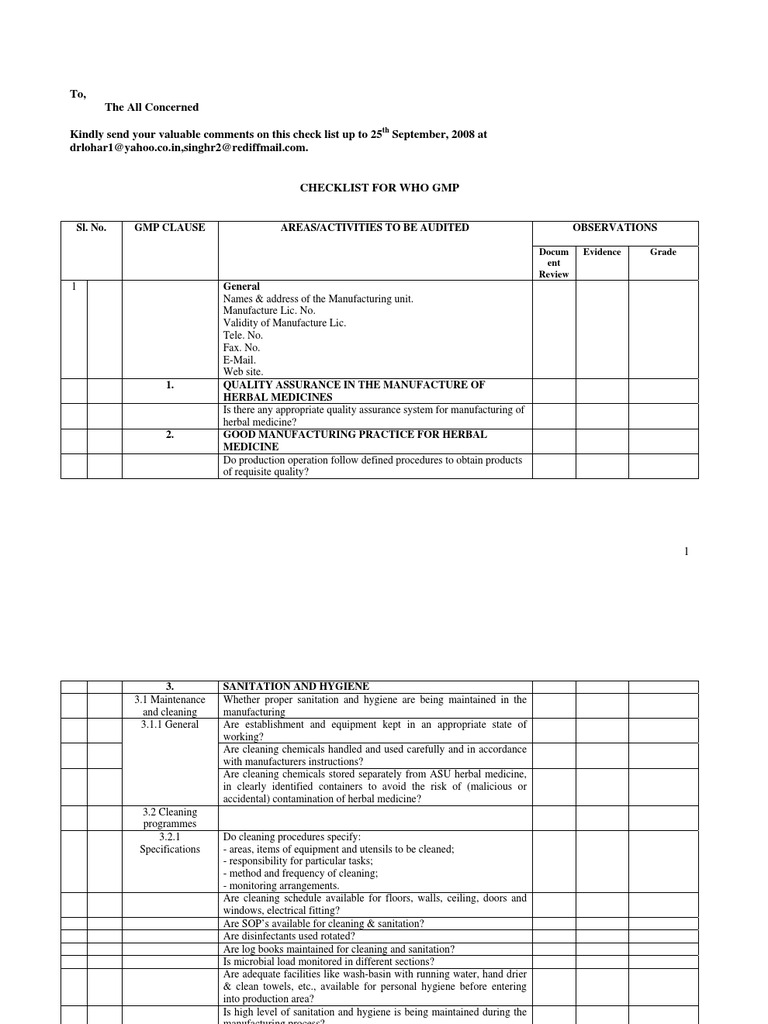 Checklist WHO GMP | PDF | Hygiene | Calibration