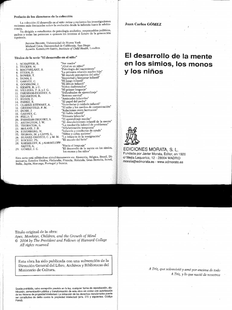 El Desarrollo De La Mente En Los Simios Los Monos Y Los Niños Pdf