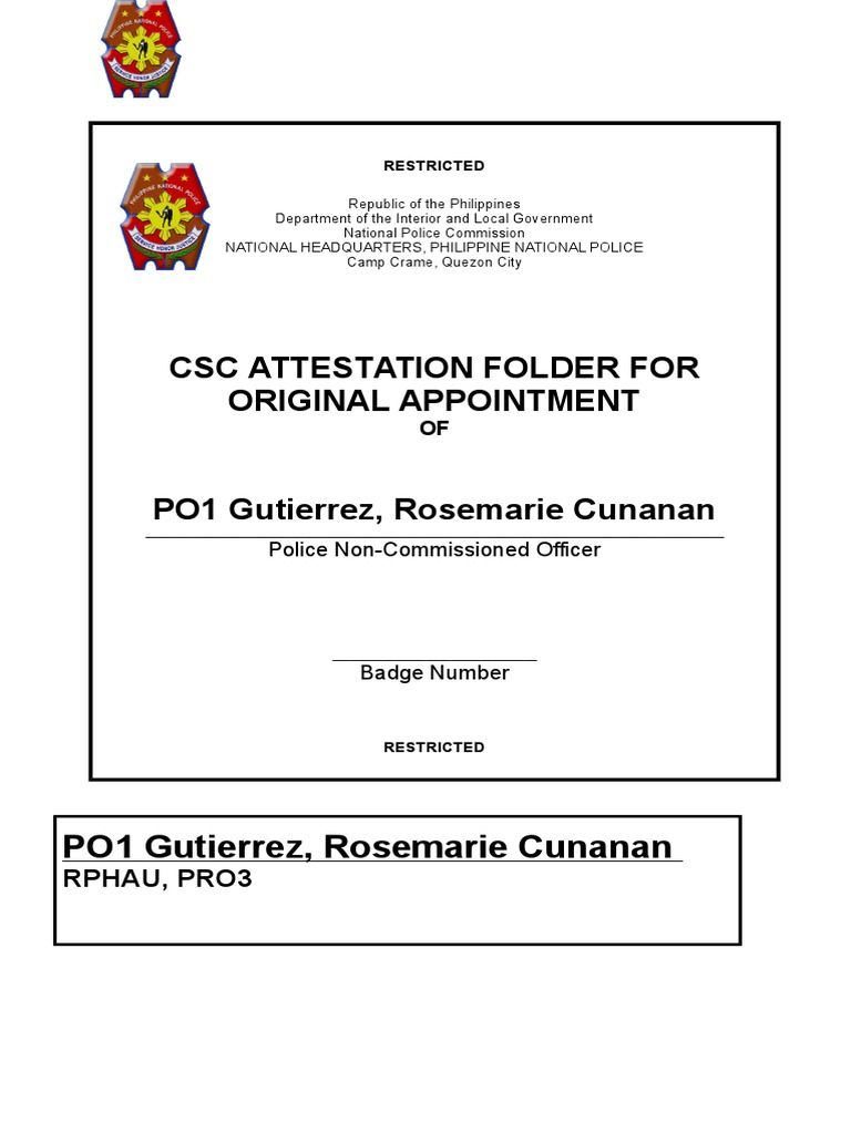 CSC Attestation Folder For Original Appointment: PO1 Gutierrez ...