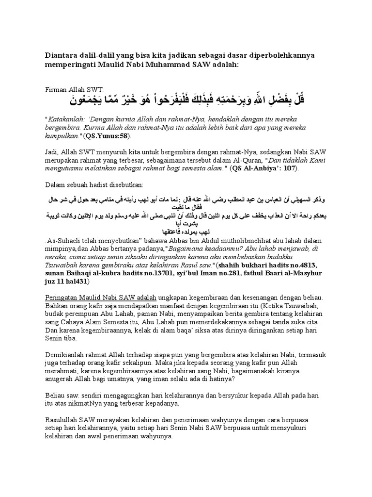 Dalil Peringatan Maulid Nabi Muhammad | PDF