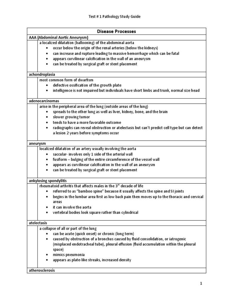 Pathology Study Guide: Key Diseases Overview | PDF | Lung | Bone