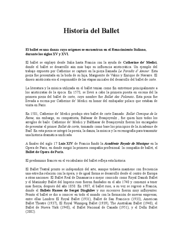Historia Del Ballet | PDF | Ballet | Baile de concierto