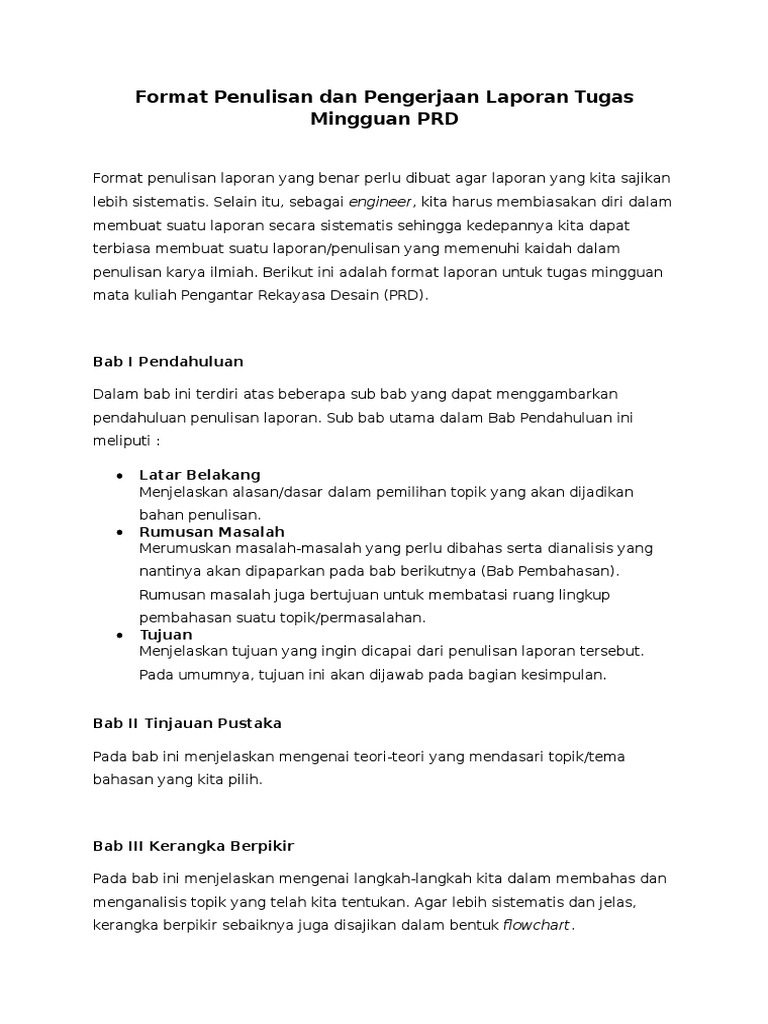 Format Penulisan Dan Pengerjaan Laporan Tugas Mingguan PRD | PDF