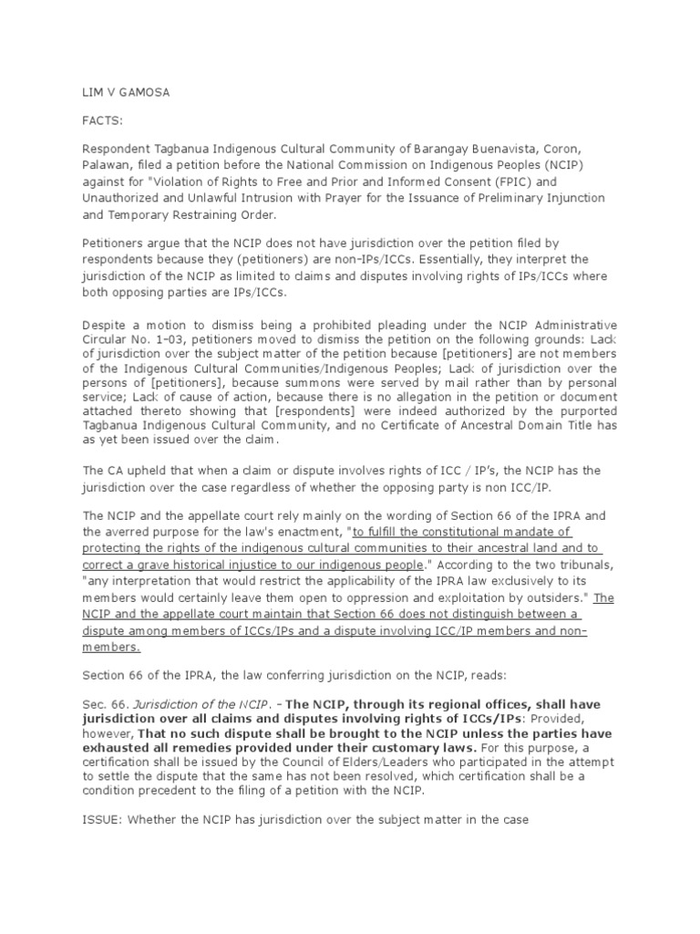 Lim V Gamosa | PDF | Jurisdiction | Ownership