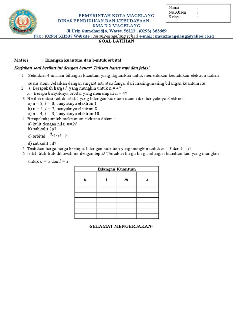 Soal dan Jawaban Bilangan Kuantum | PDF | Sains & Matematika