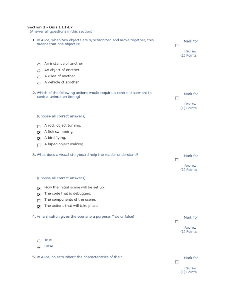 Quiz Section 2 | PDF | Subroutine | Animation