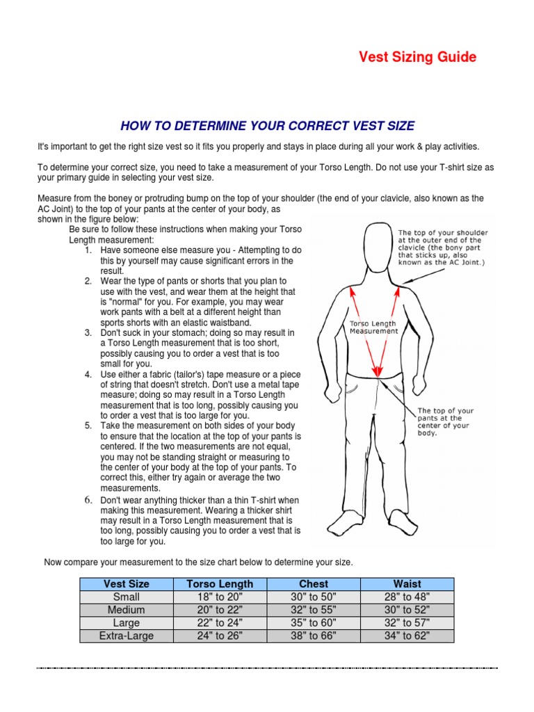 Vest Sizing Guide: How To Determine Your Correct Vest Size | PDF ...