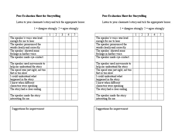 Peer Evaluation Sheet For Storytelling Peer Evaluation Sheet For ...