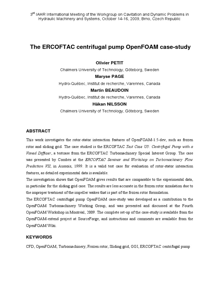 The ERCOFTAC Centrifugal Pump OpenFOAM Case-Study | PDF | Navier–Stokes Equations ...