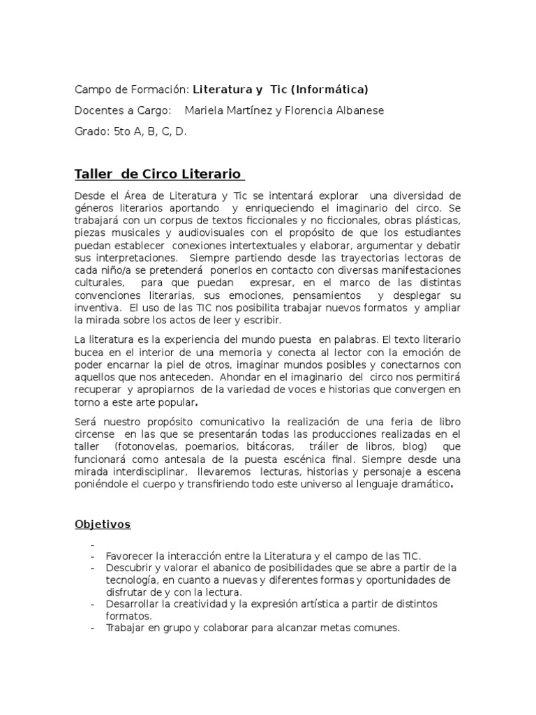 Taller de Circo Literario Act | PDF | Lectura (proceso) | Cuentos