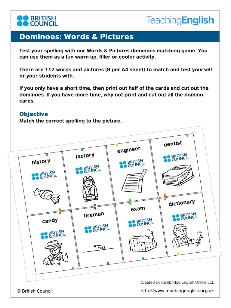 Dominoes Words Pictures Match Marks