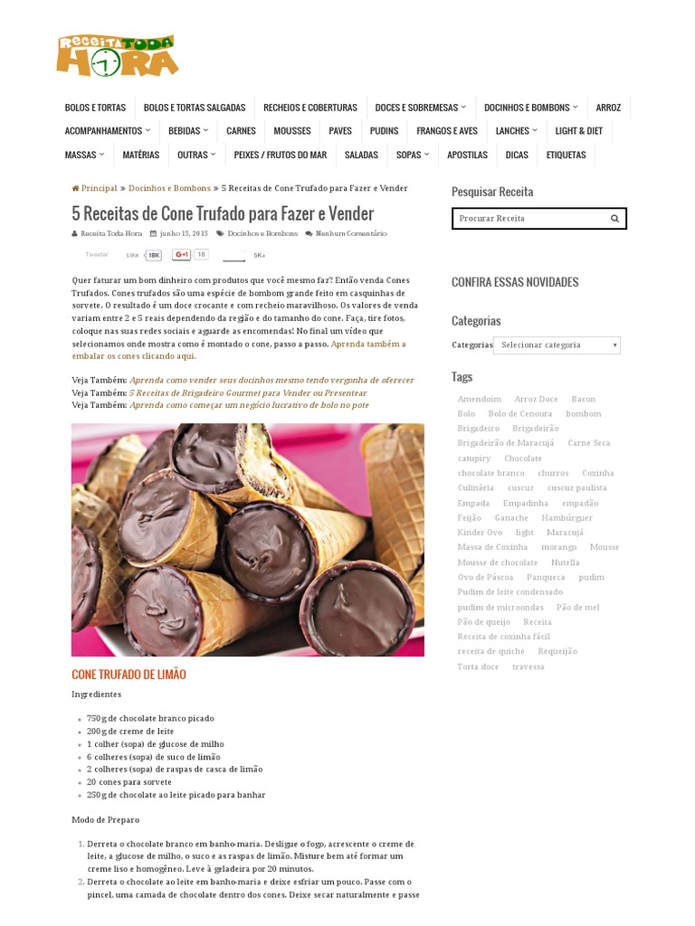 5 Receitas de Cone Trufado para Fazer e Vender - Receita Toda Hora | PDF | Chocolate | Sorvete