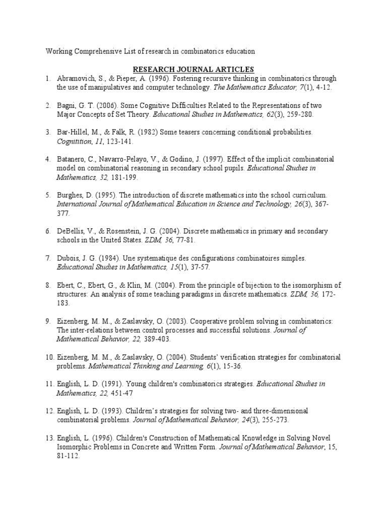 Combinatorics Education Research List | PDF | Combinatorics | Discrete Mathematics