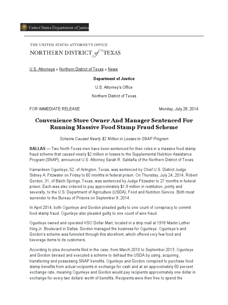 Convenience Store Owner and Manager Sentenced For Running Massive Food ...