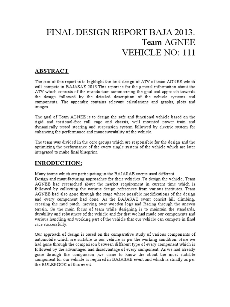 Baja Design Report | PDF | Tire | Suspension (Vehicle)