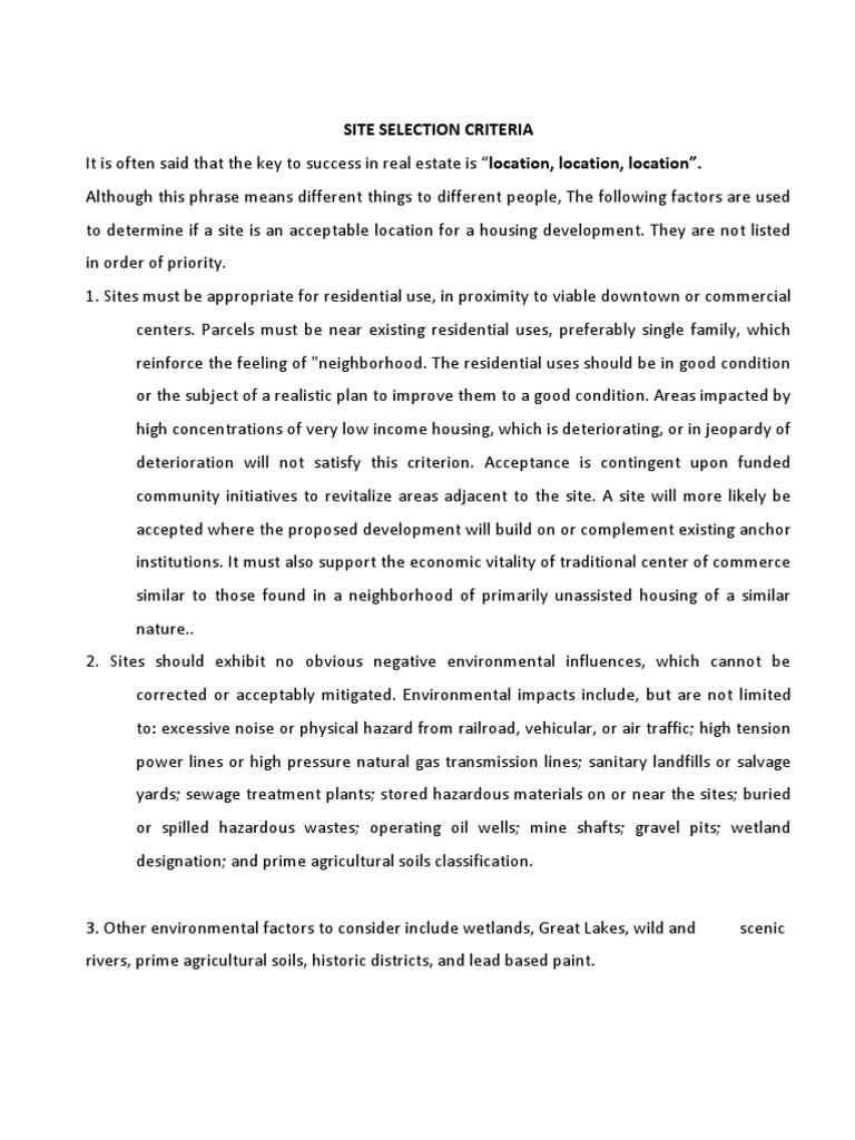 Site Selection Criteria | PDF | Wetland | Sanitation