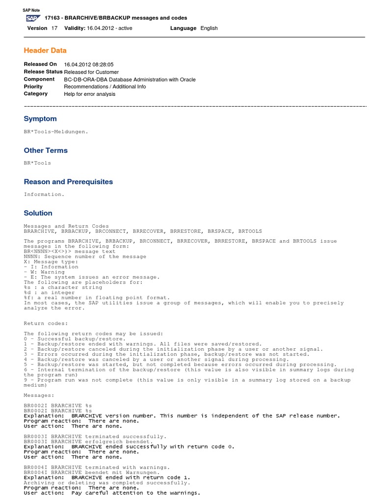 Brtools Messages and Codes | PDF