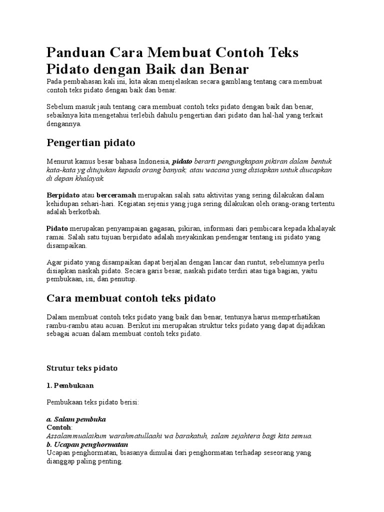 Panduan Cara Membuat Contoh Teks Pidato Dengan Baik Dan Benar | PDF ...