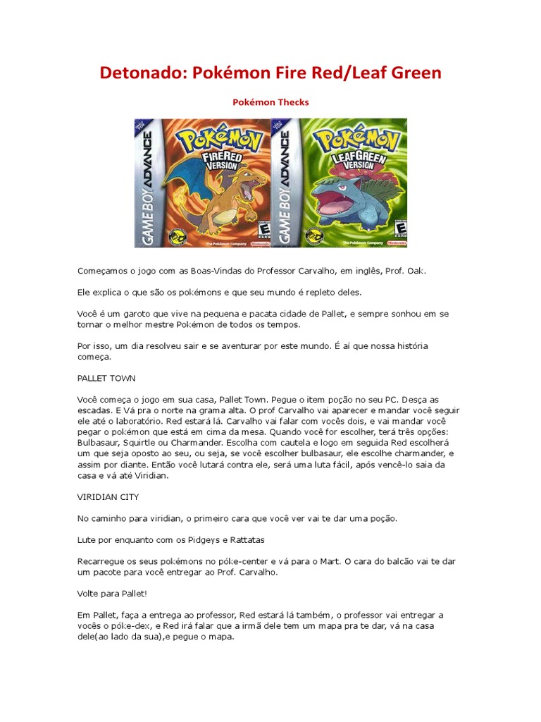 Detonado Pokemon Fire Red e Leaf Green | PDF | Pokémon | Franquias da ...
