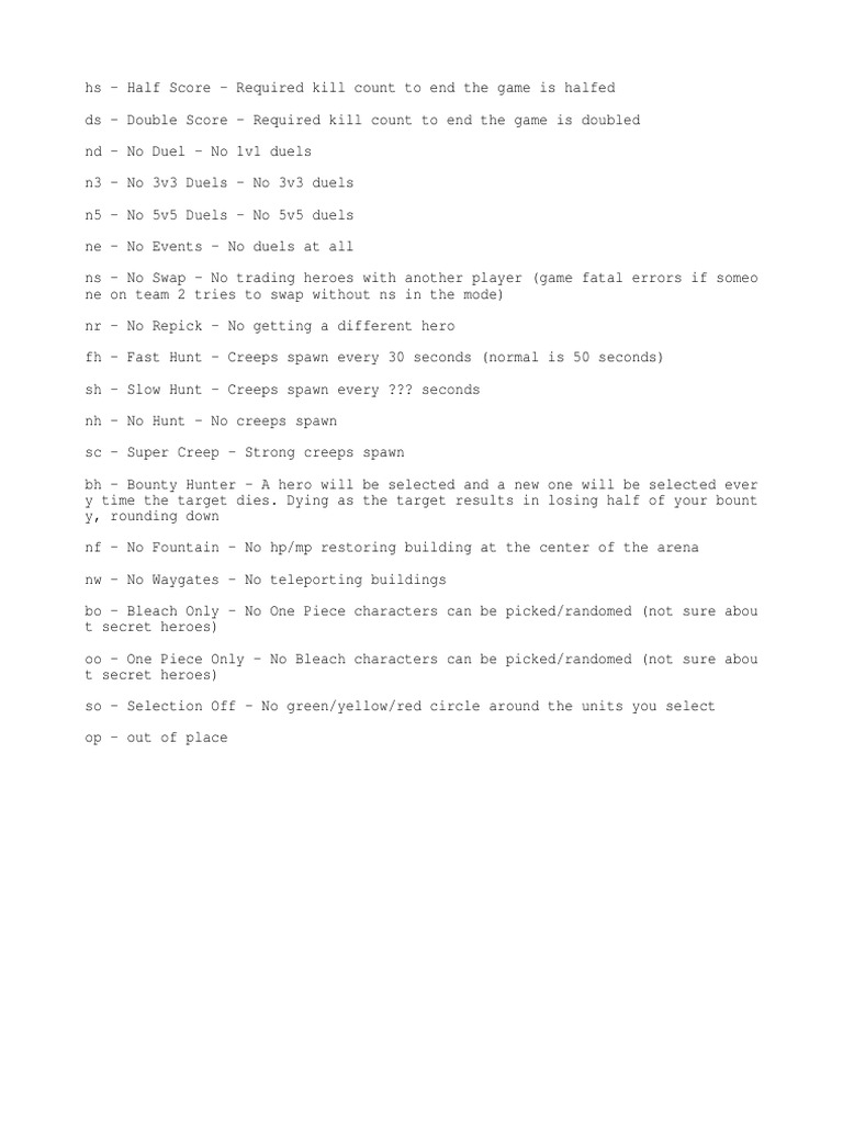 BVO Game Mode Commands Explained | PDF