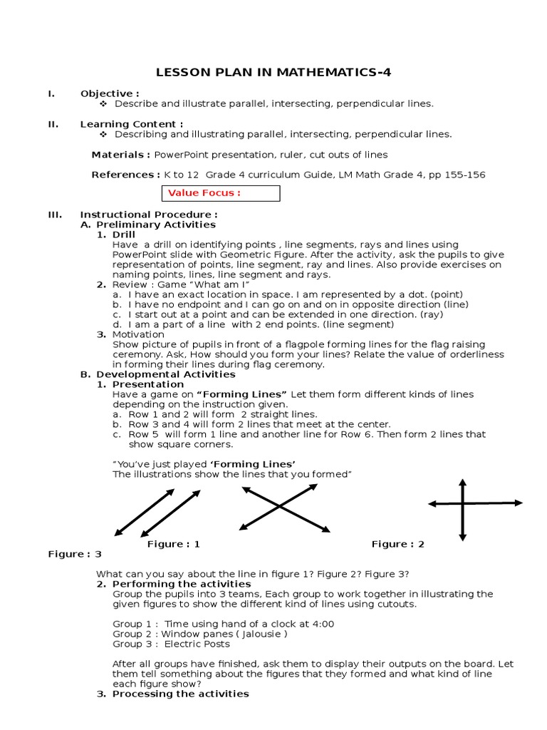 Lesson Plan in Mathematics | PDF | Line (Geometry) | Perpendicular
