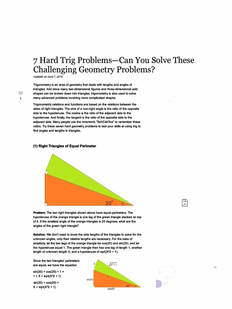 7 Hard Trig Problems | Trigonometry | Triangle