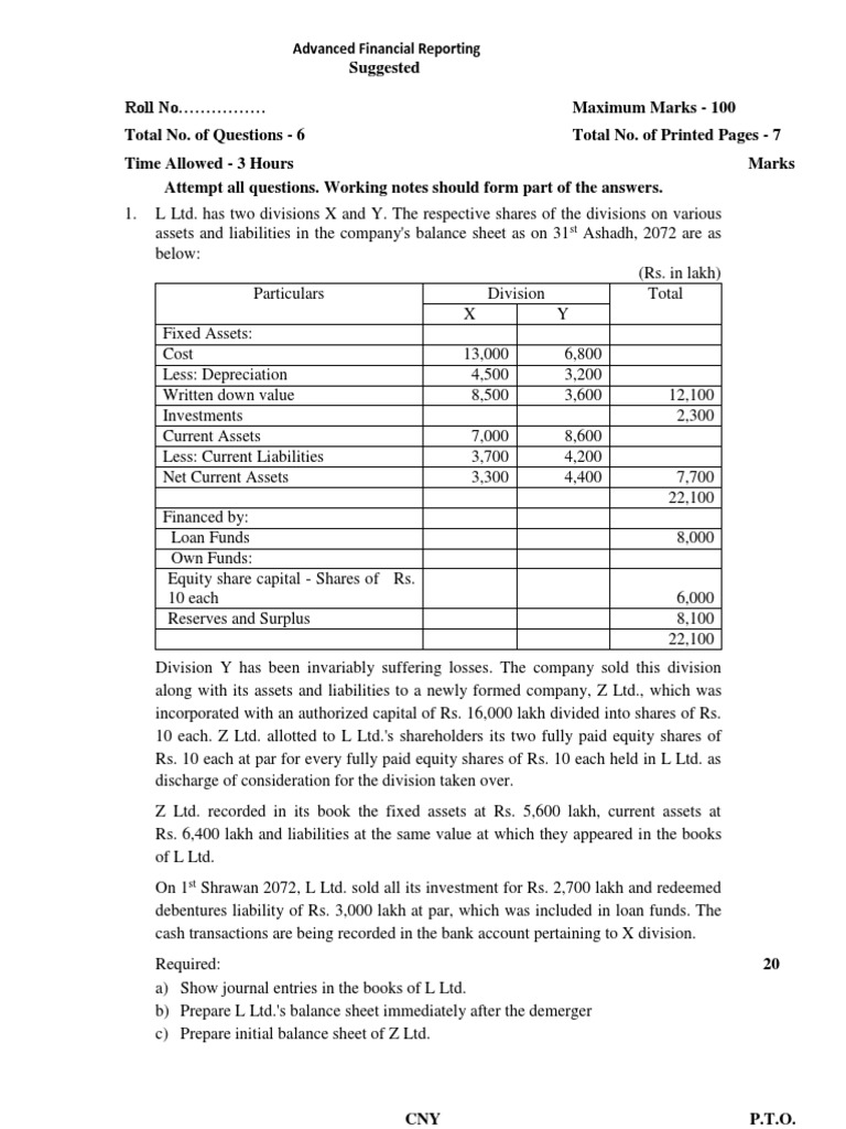 CAP-III Advanced Financial Reporting | PDF | Balance Sheet | Income ...