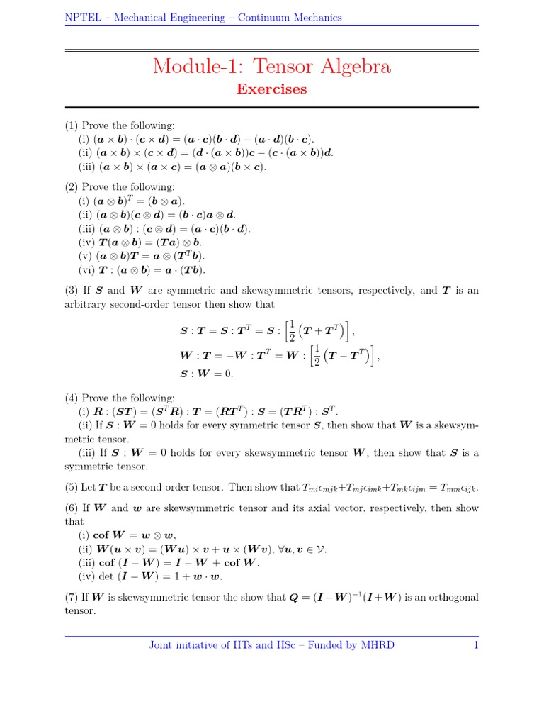 Exercises 1 Continuum Mechanics | PDF | Tensor | Eigenvalues And Eigenvectors