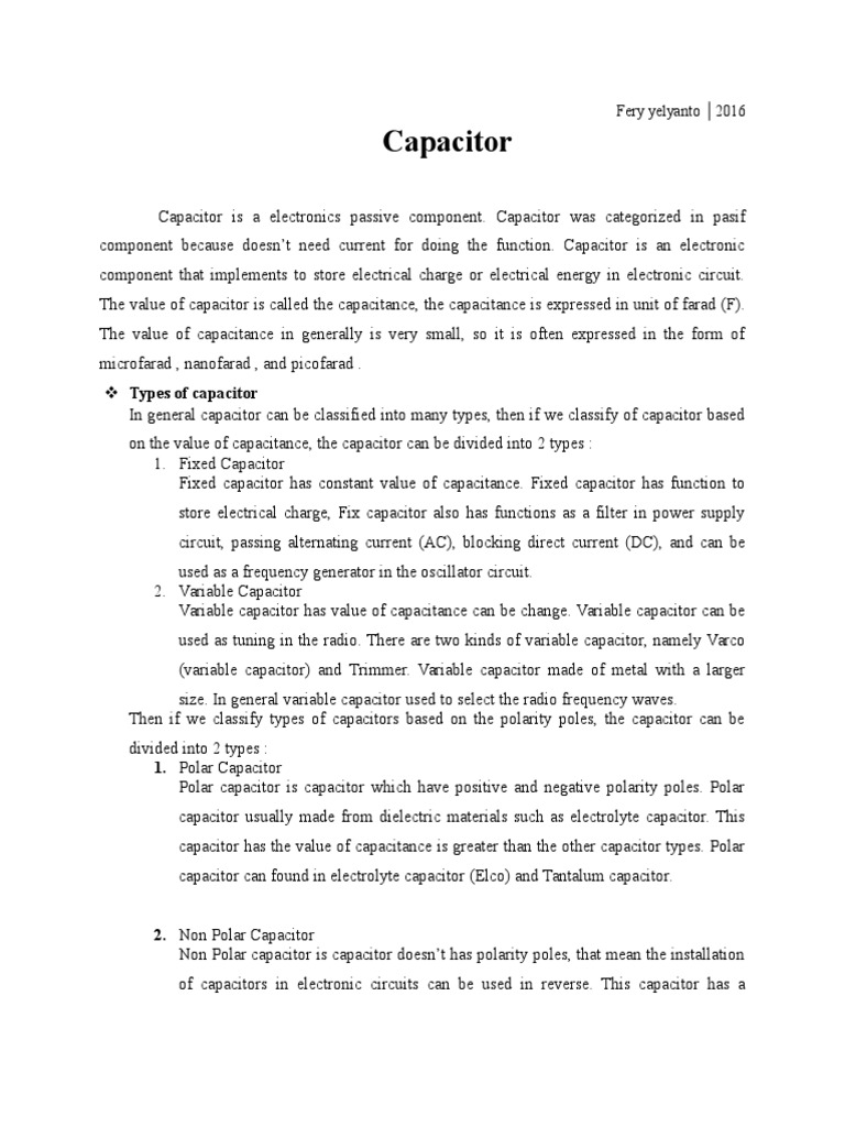 Capacitor | PDF | Capacitor | Power Supply