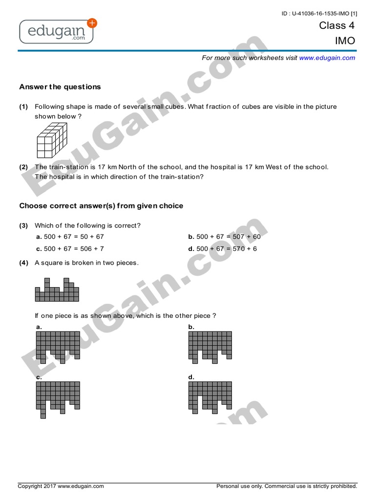 Class 4 IMO: Answer The Questions | PDF