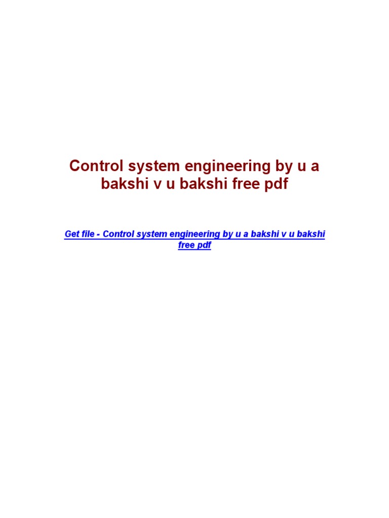 Control System Engineering by U A Bakshi V U Bakshi Free PDF | PDF ...