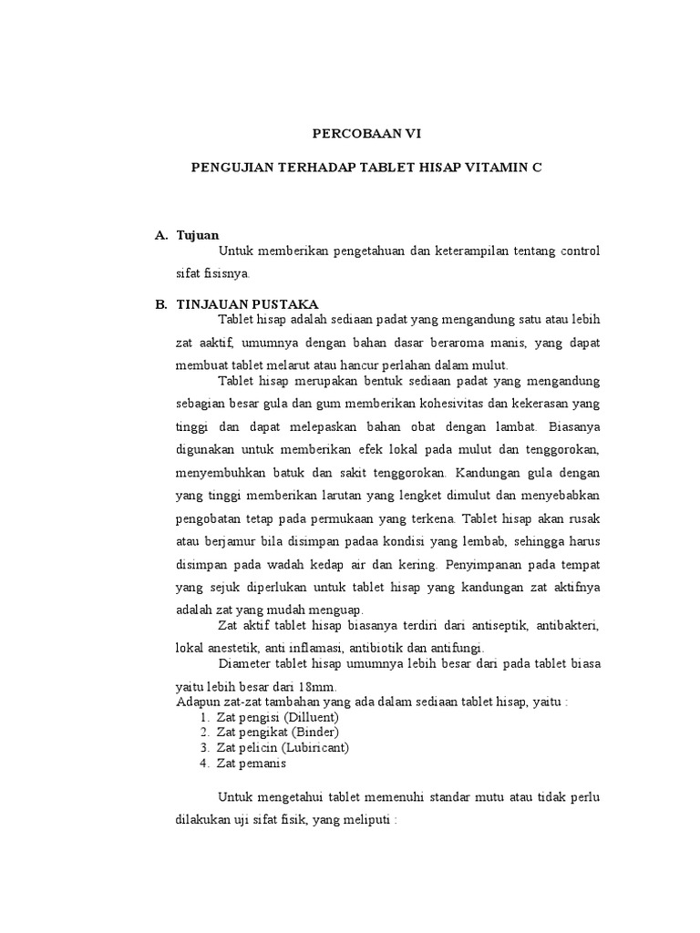 Laporan Praktikum 6 Uji Sifat Fisik Tablet Hisap | PDF