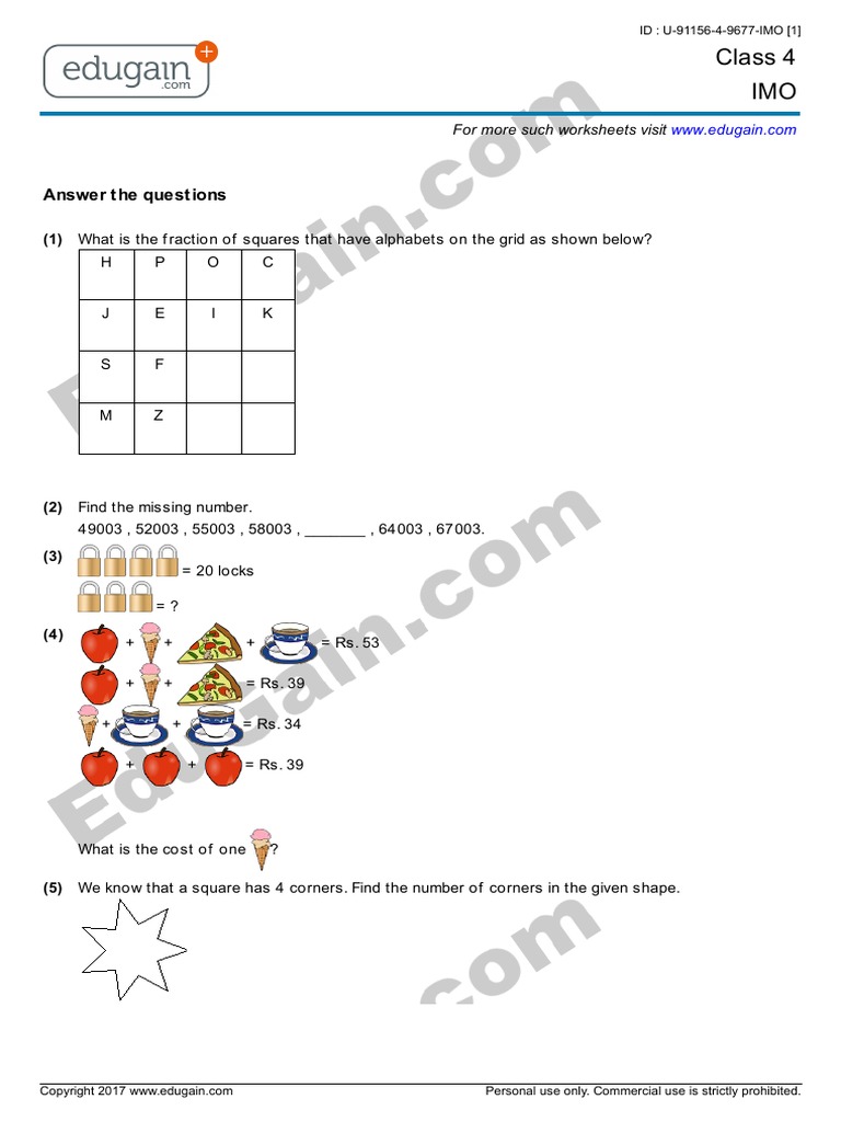 Class 4 IMO: Answer The Questions | PDF | Teaching Mathematics | Nature