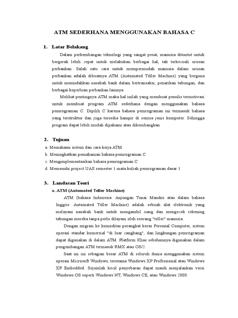 Program ATM dengan C | PDF