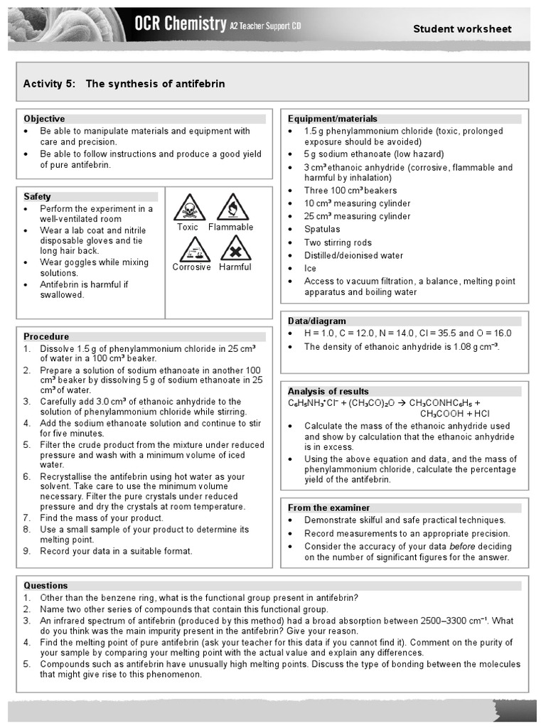 OCR A2 Chemistry Student Teacher Technician Worksheets Activity 5 | PDF ...
